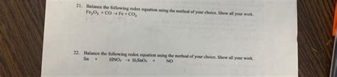 Solved 21 Balance The Following Redox Equation Using The Chegg