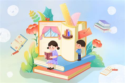 开学之学生看书微观创意插画图片素材下载 psd格式 熊猫办公