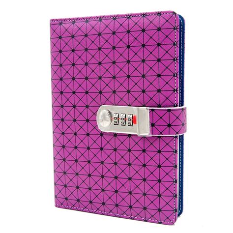 Password Lock Diary Notebook Medium A Leather Cover Lined Page Journal Purple