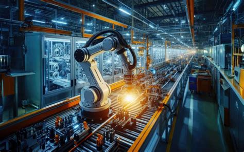 Robot Arms On Fully Automated Assembly Line Inside Modern Electronics