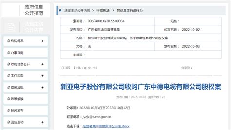 新亚电子股份有限公司收购广东中德电缆有限公司股权案 中国质量新闻网