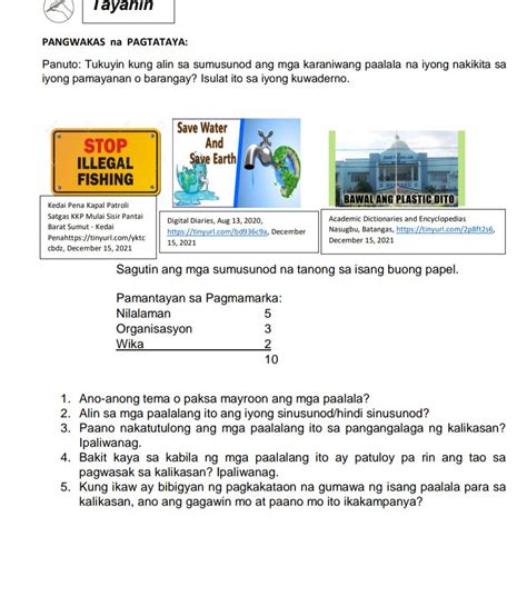 PANGWAKAS Na PAGTATAYA Panuto Tukuyin Kung StudyX