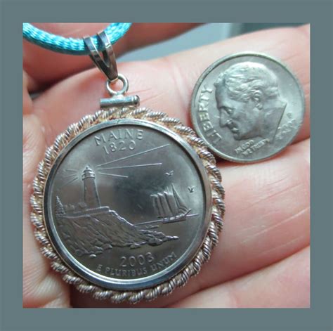 Maine Sterling Pendant State Of Maine Coin Minted In 2003 Fancy