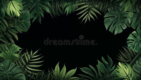 Frame Of Tropical Foliage Border With Palm Branch Isolated White