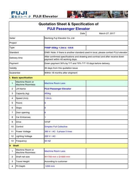 Quotation For Lift 450kgs 6 Pdf