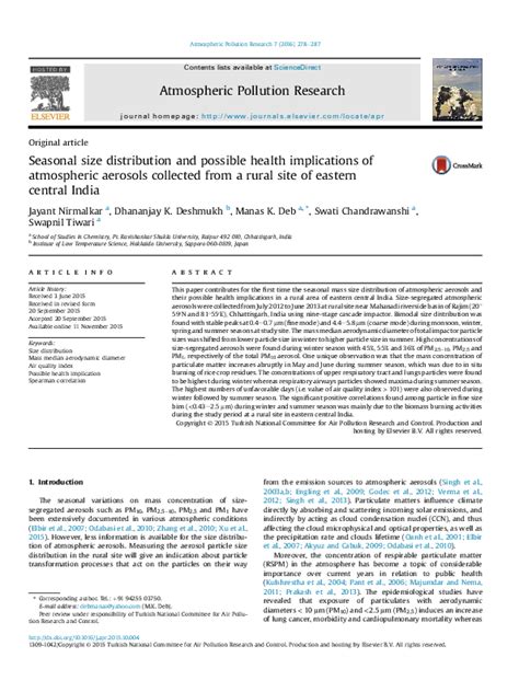 Pdf Seasonal Size Distribution And Possible Health Implications Of