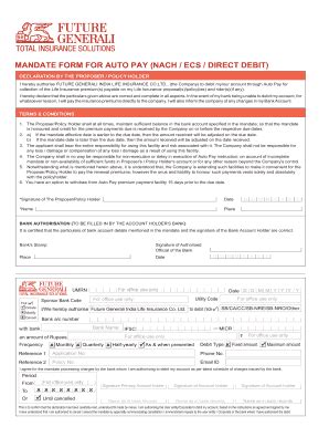 Fillable Online Mandate Form For Nach Ecs Dir Fax Email Print Pdffiller
