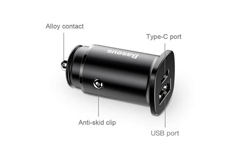 Carregador Veicular Turbo USB Tipo C W Baseus
