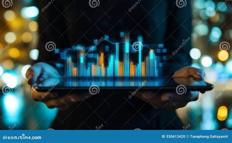 A Person Holds A Tablet With A Glowing Graph Visualizing Success