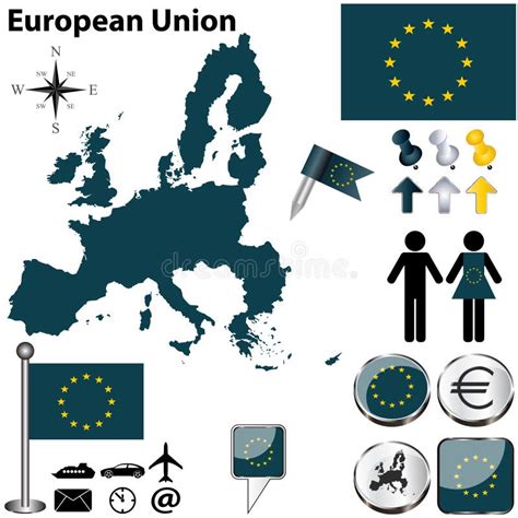 Europese Unie Overzichtskaart Met De EU Vlag Vector Illustratie