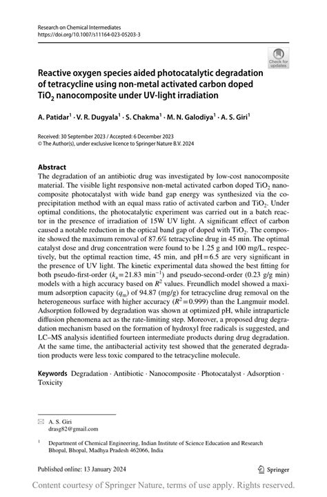 Reactive Oxygen Species Aided Photocatalytic Degradation Of