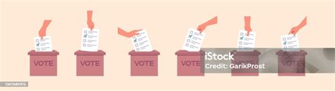 투표 용지를 가진 손이 시트를 투표 상자 벡터 그림에 던지십시오 손에 대한 스톡 벡터 아트 및 기타 이미지 손 인사장 투표 Istock