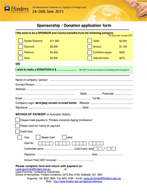 Fillable Online Flinders Edu Sponsorship Donation Application Form