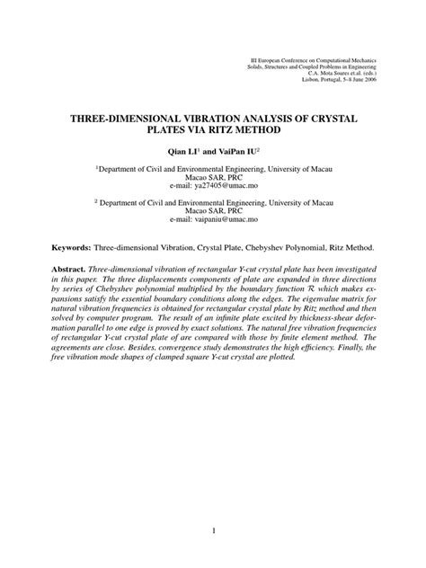 Three Dimensional Vibration Analysis Of Crystal Plates Via Ritz Method