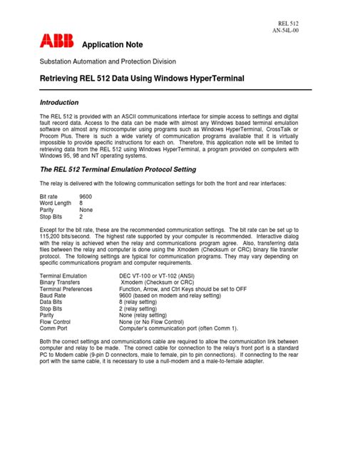 Retrieving Rel 512 Data Using Windows Hyperterminal Application Note