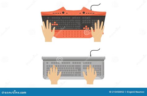 Computer Keyboard And Typing Hands Of User Set Vector Illustration