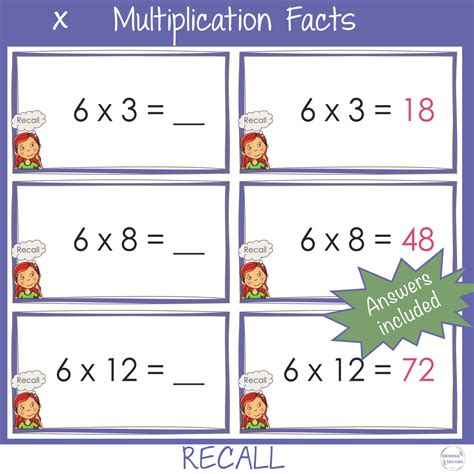 6 Times Tables Basic Multiplication Division Number Facts Warm Up