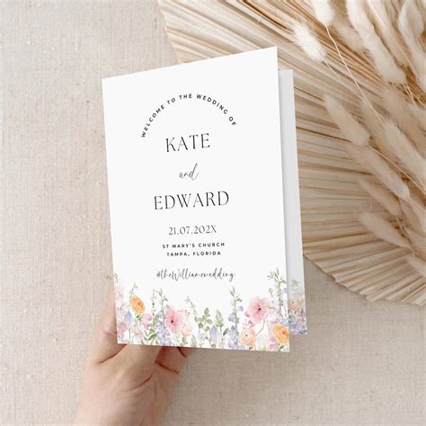 Wildflower Folded Wedding Programme Floral Ceremony Booklet Wildflower