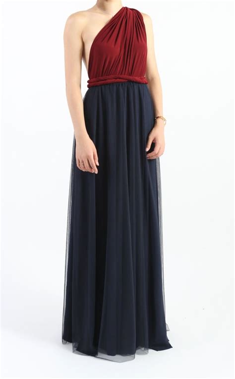 Two Tone Burgundy And Navy LONG Floor Length Ball Gown Maxi Infinity