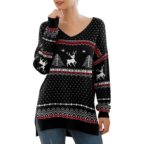 Jwd Womens V Neck Long Sleeve Side Split Loose Casual Knit Pullover