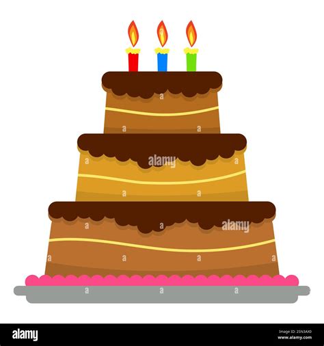 Sweet Birthday Cake With Three Burning Candles Colorful Holiday