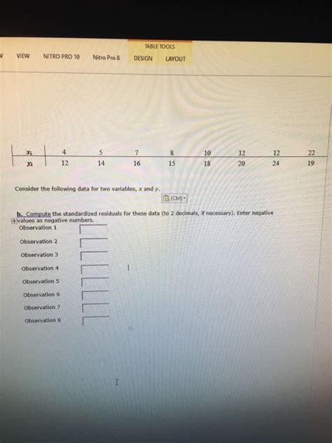 solved consider the following data for two variables x