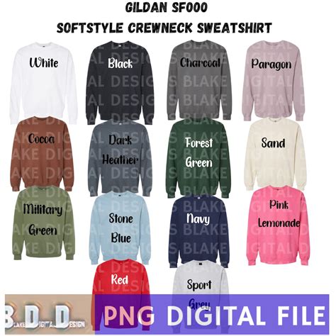 Gildan Sf000 Color Chart Size Chart Sf000 Softstyle Crewneck Etsy