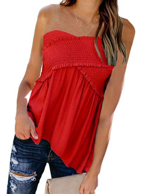 Wallarenear Wallarenea Womens Strapless Bandeau Boob Tube Tops Ladies