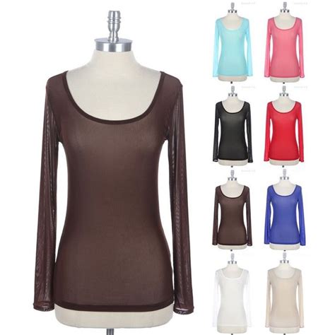 Long Sleeve Mesh Sheer See Through Top Round Scoop Neck Unique Styilsh
