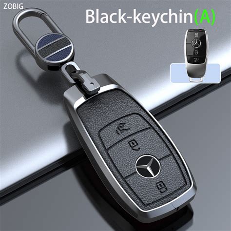 ZOBIG Zinc Alloy Leather For Benz Key Fob Cover Car Key Case Shell With