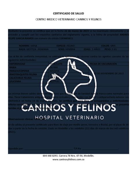 Certificado De Salud Mascota Pdf