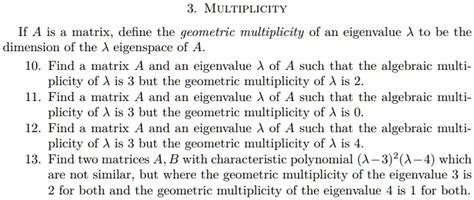 solved 3 multiplicity if a is a matrix define the geometric