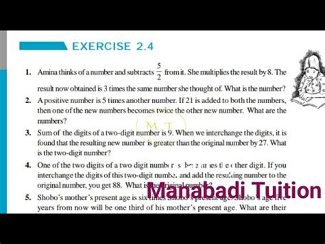 Th Class Maths Chapter Linear Equations In One Variable Exercise Q No Part