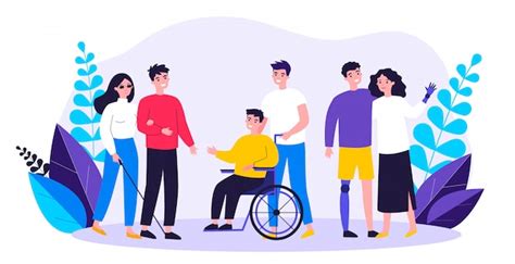 Premium Vector Volunteers Helping Disabled People