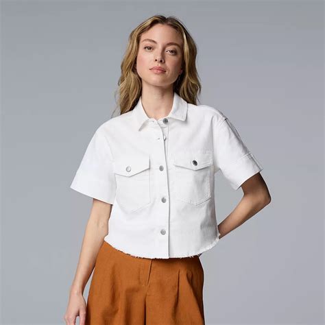 Womens Simply Vera Vera Wang Short Sleeve Denim Jacket