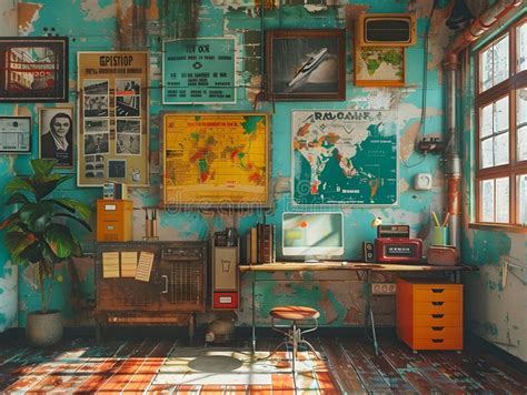 Nostalgic Classroom Setup With Vintage Travel Posters And Hands On Learning Kits Stock