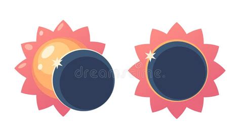 Solar Eclipse Cute Icons Set In Flat Cartoon Style Stock Vector Illustration Of Isolated