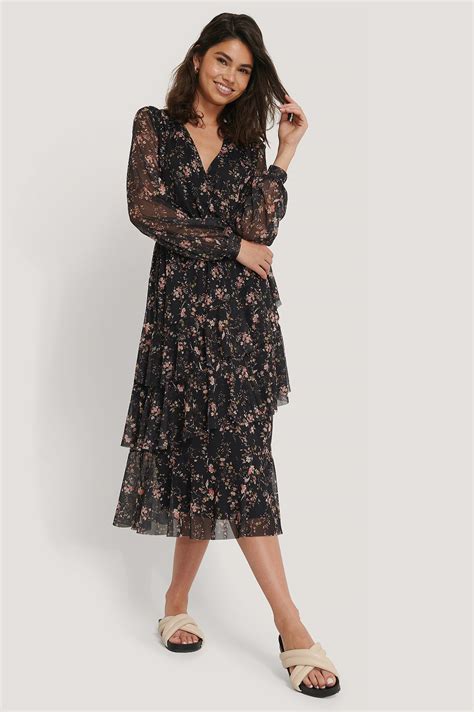 V Neck Overlap Mesh Dress Multicolor Na Kd