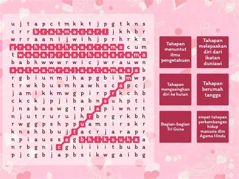 Ajaran Catur Asrama Dalam Agama Hindu G 5 Wordsearch