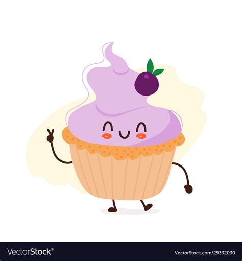 Happy Cute Smiling Funny Kawaii Cupcake Royalty Free Vector