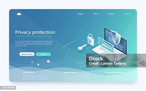 노트북과 온라인 지불 보호 시스템 개념 데이터와 기밀성을 보호하는 배너 모바일 데이터 보안 아이소메트릭 개인정보보호 규정에 대한 스톡 벡터 아트 및 기타 이미지 Istock