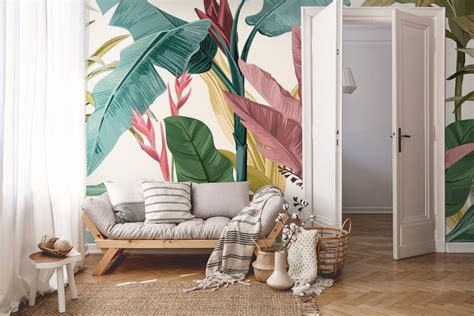Colorful Banana Leaves Wallpaper Living Room Wall Decor Etsy