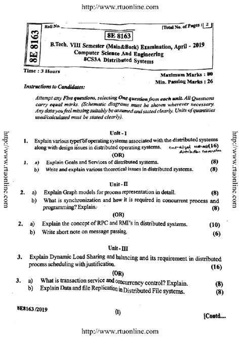 Btech Cs 8 Sem Distributed Systems 8e8163 Apr 2019 Artificial