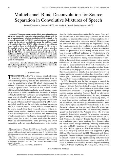 PDF Multichannel Blind Deconvolution For Source Separation In