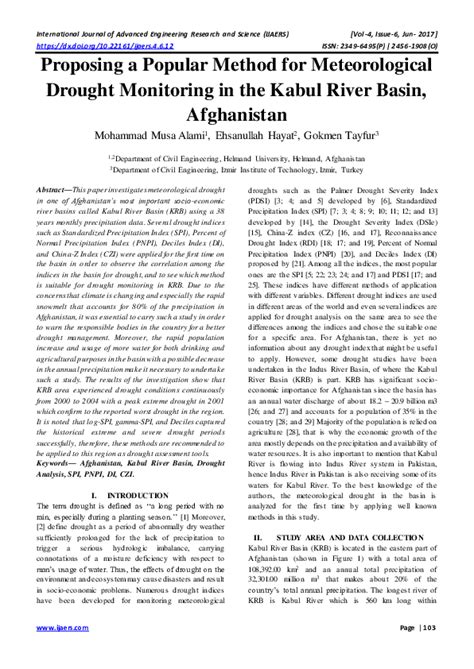 Pdf Proposing A Popular Method For Meteorological Drought Monitoring In The Kabul River Basin