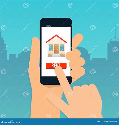 Hand Die Mobiele Slimme Telefoon Met Huurflats App Houden Aanbieding