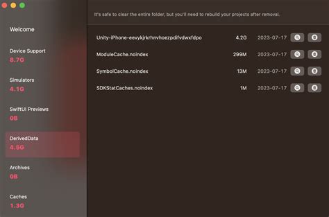 Xcode DerivedData 및 Caches 지우기