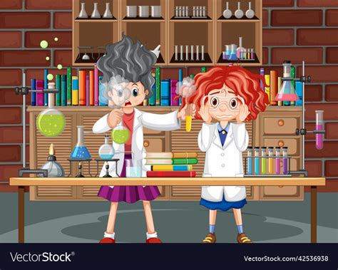 Laboratory Scene With Scientist Cartoon Character Vector Image