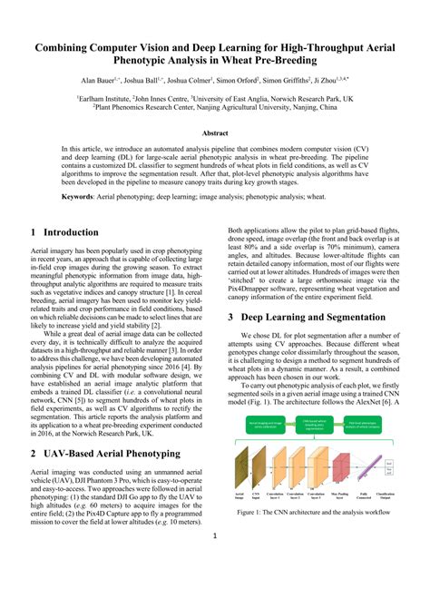 [pdf] Combining Computer Vision And Deep Learning For High Throughput Aerial Phenotypic Analysis