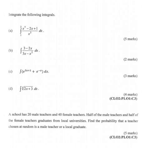 Solved Integrate The Following Integrals A